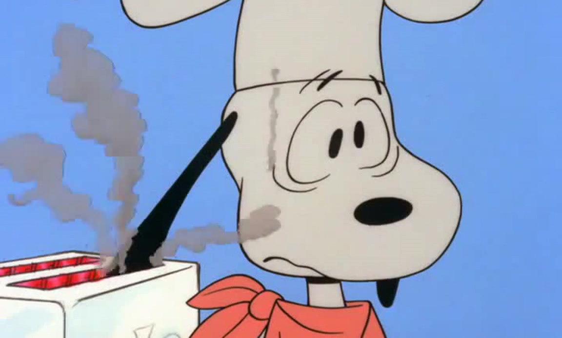 Snoopy shocked his ear is toasted, as Fifi laughed at Snoopy who was ...
